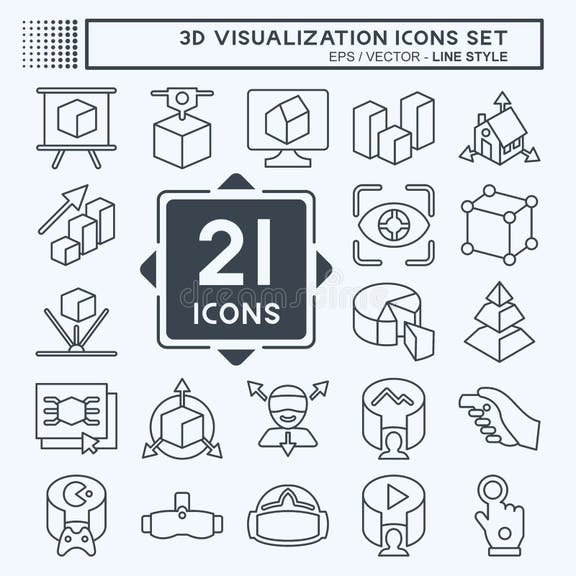Icon Set 3D Visualization. Related To 3D Visualization Symbol. Line ...