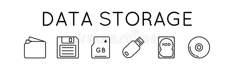 Icon Set Data Storage. Diskette, Folder, SD, Memory Card, Hard Disk ...