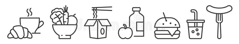 Snack and Carryout Icons - Editable Thin Line Icon Set on White ...