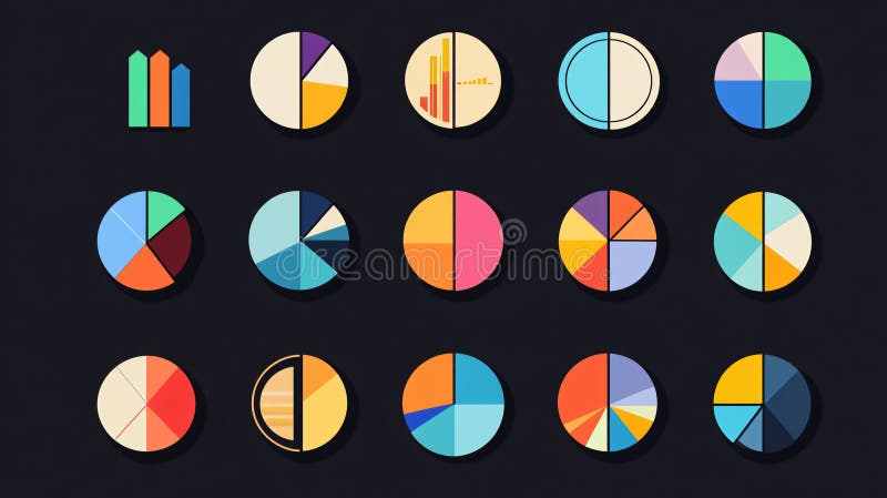 An Icon Set Depicting a Pie Chart Divided into 29 Segments Stock ...
