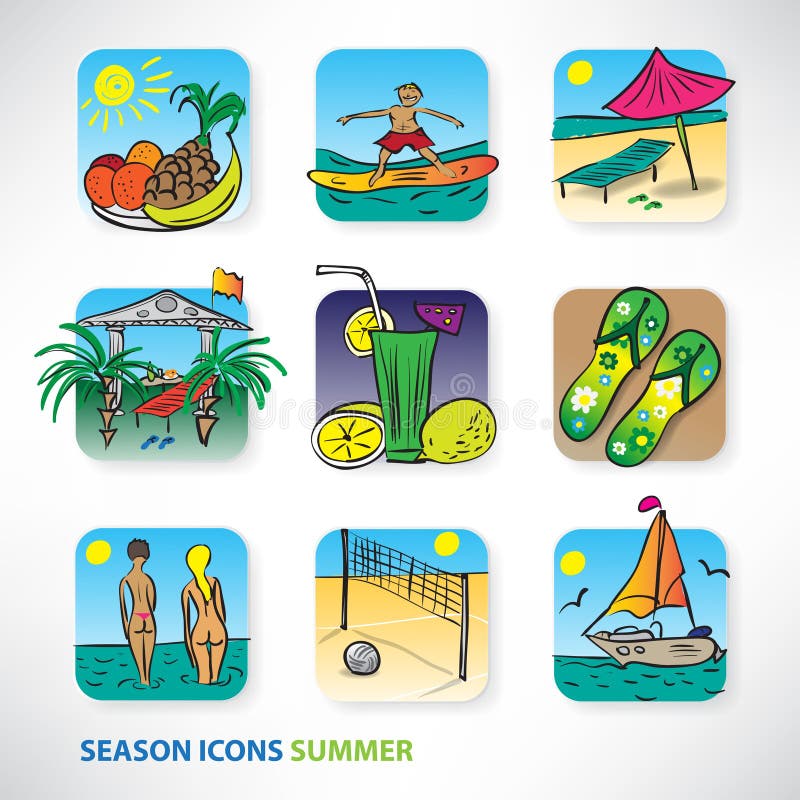 Icon Set for Design on the Summer Stock Vector - Illustration of ...