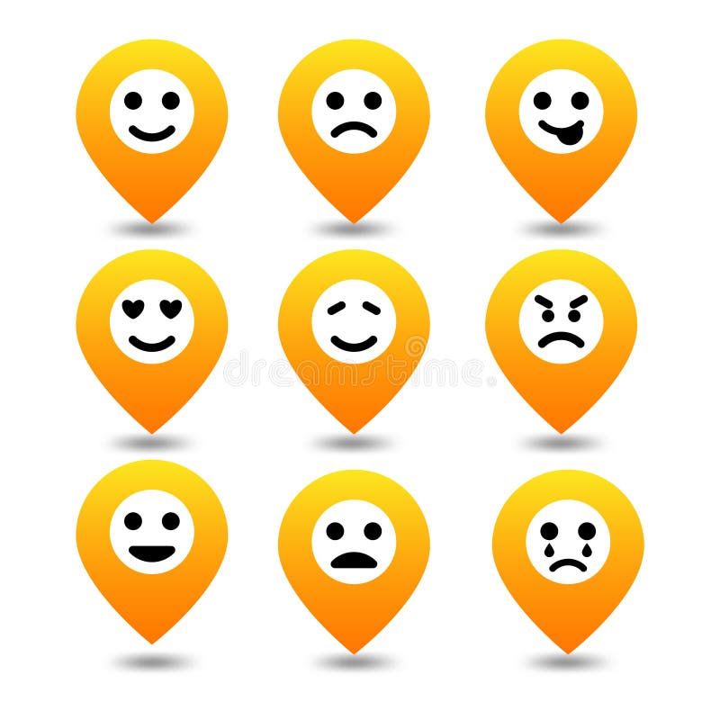 Icon Set Emoji Pin Location Expressions of Emotion Stock Vector ...