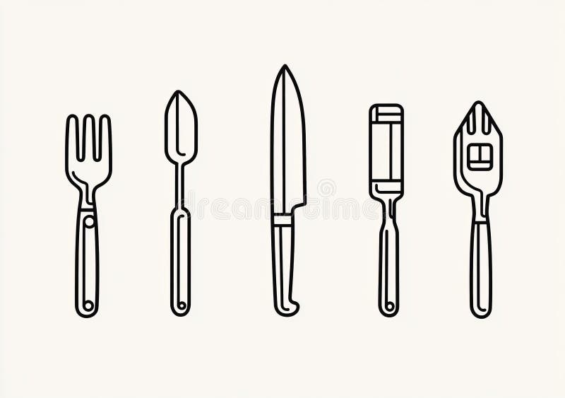Icon Set of Essential Kitchen Tools: 8 Linear Icons for Chefs and ...