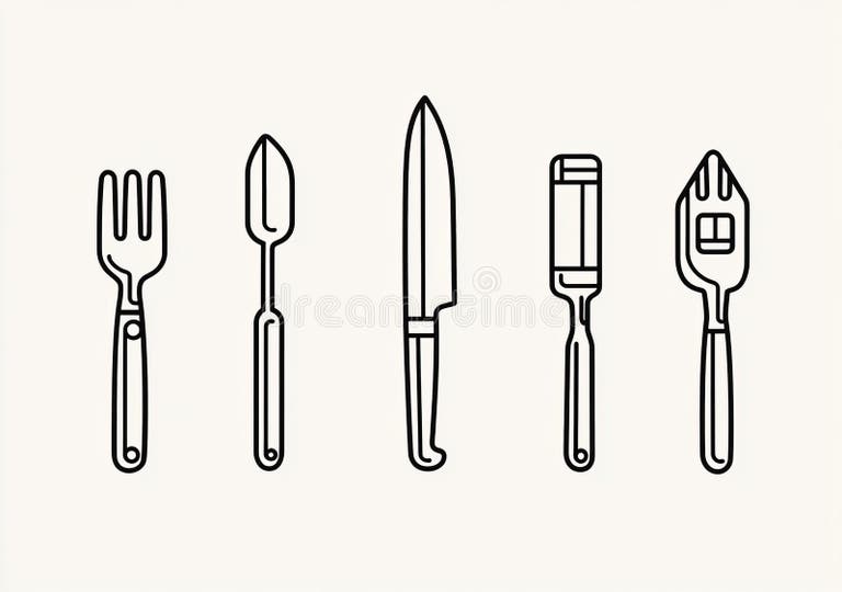 Icon Set of Essential Kitchen Tools: 8 Linear Icons for Chefs and ...