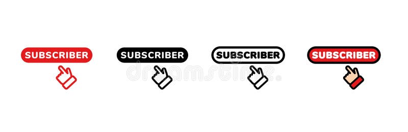 Set Subscribe Button Icons: Cursor, Bell, Like, Comment, Share Sign for ...