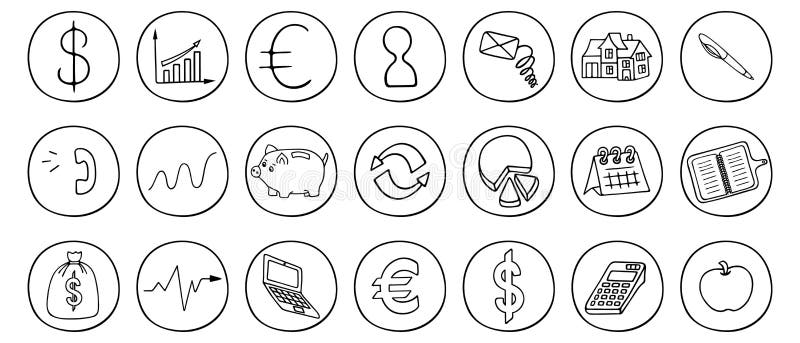Icon Set. Financial Topics. Vector. Doodle Style. Thumbnails. Outline ...