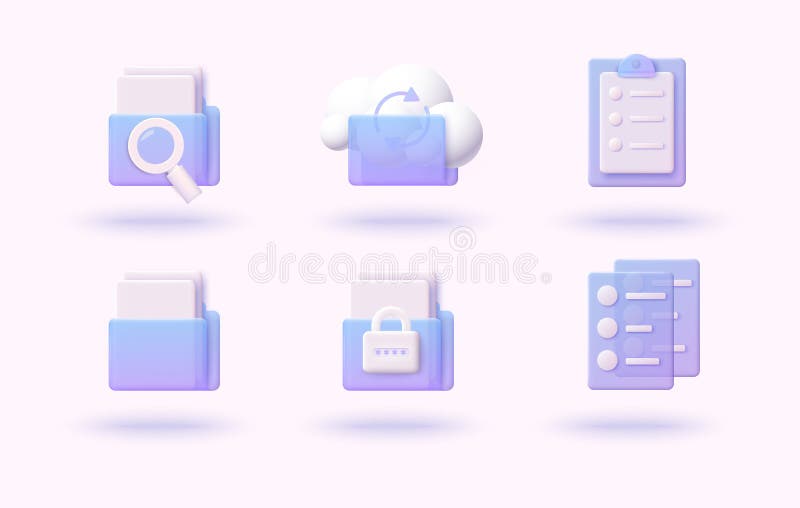 Icon Set with Folder and Check List. 3D Web Vector Illustrations Stock ...