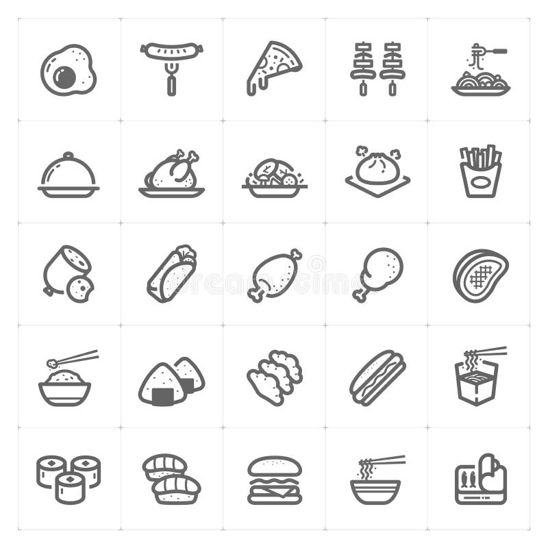 Food outline icon set stock vector. Illustration of hamburger - 132831153