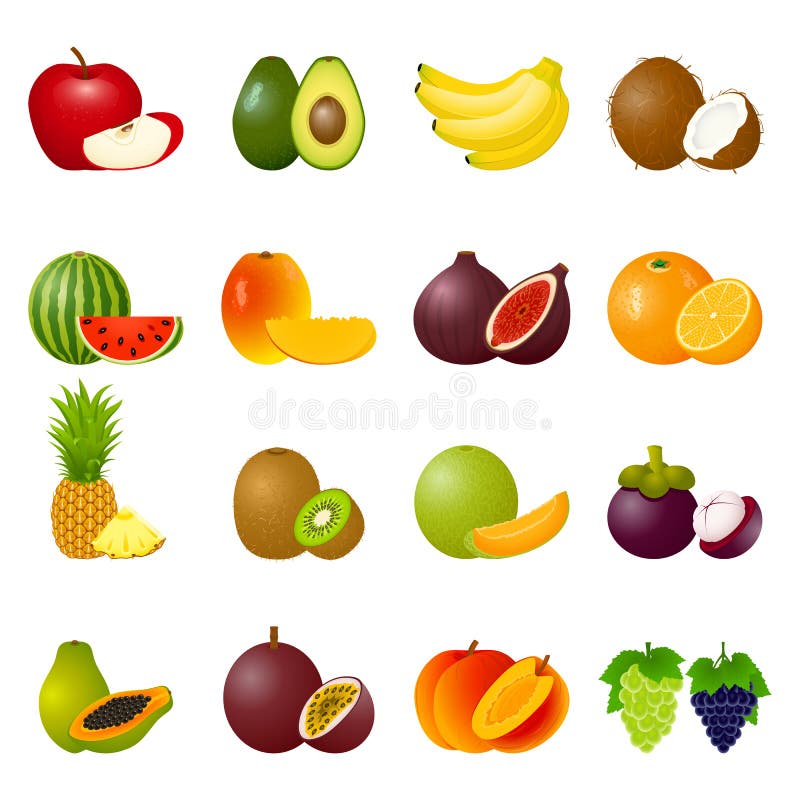Gorgeous Shiny Fruit Icon Set Stock Vector - Illustration of berry ...