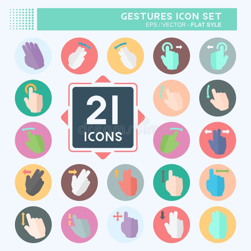 Icon Set Gestures - Flat Style - Simple Illustration,Editable Stroke ...