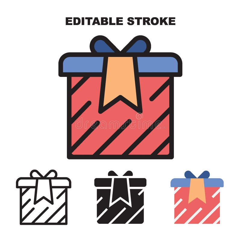 Icon Set Gift with 4 Different Styles. Editable Stroke and Pixel ...