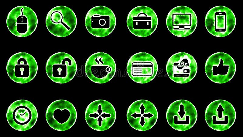 Icon Set 2 - Green Color Black Background Stock Illustration ...