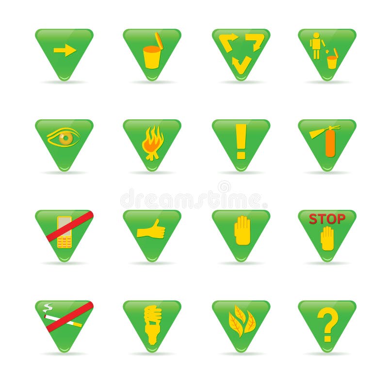 Icon Set Green Triangles Ecology Stock Vector - Illustration of ...