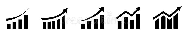 Icon Set of Growing Graph. Business Increase Chart with Arrow Symbol ...