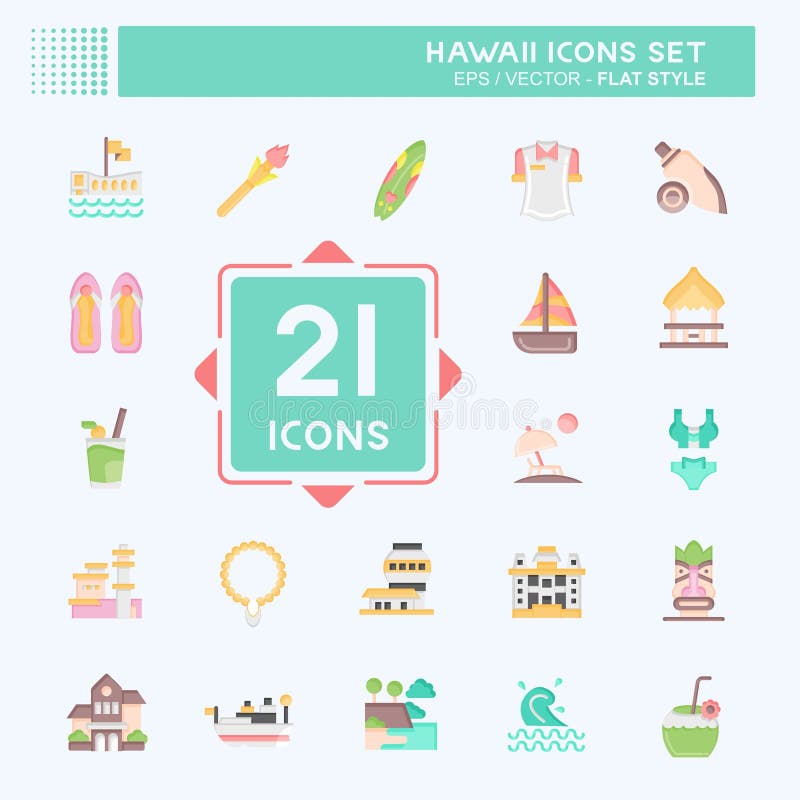 Icon Set Hawaii. Related To Holiday Symbol. Flat Style. Simple Design ...
