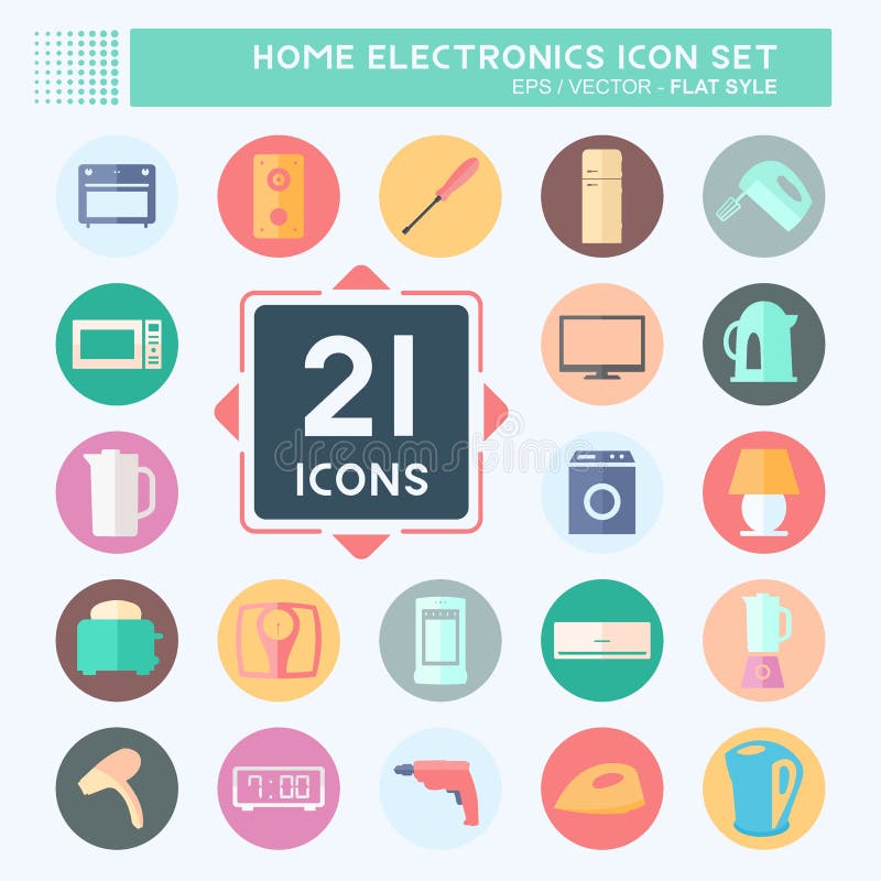 Icon Set Home Electronics - Flat Style - Simple Illustration,Editable ...