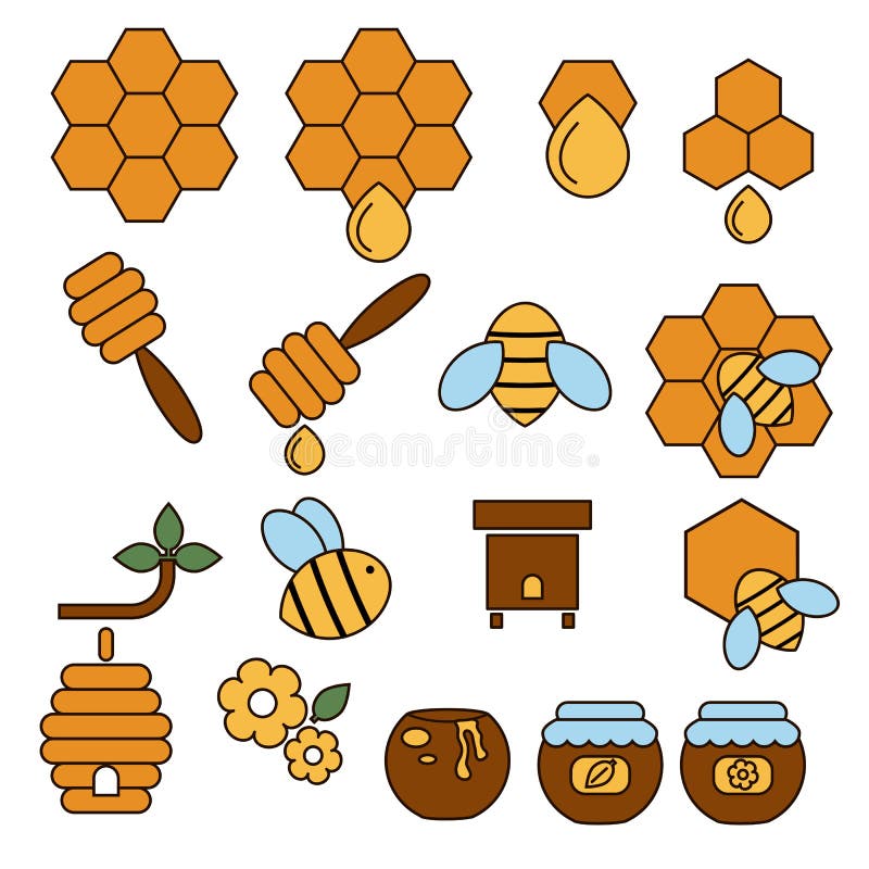 Icon set - honey and bee. stock vector. Illustration of dessert - 72790653