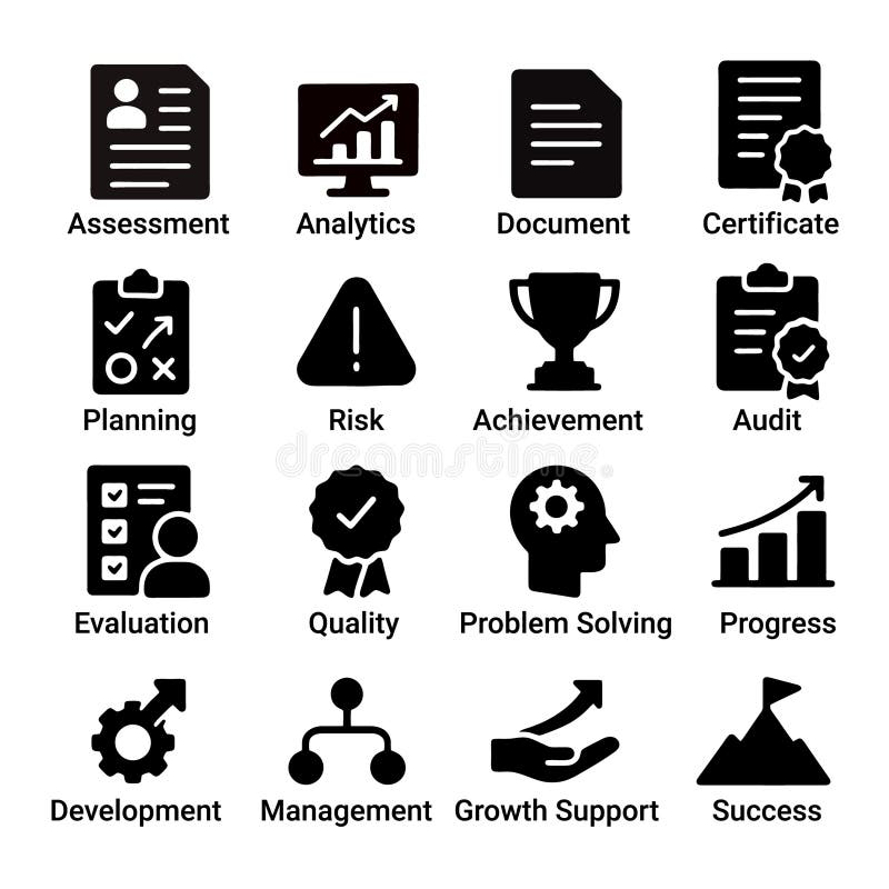 Assessment and Business Growth Icon Set for Analytics, Risk, Planning ...