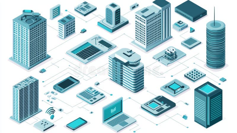 An Icon Set Illustrating Networking in a Detailed Isometric Format ...