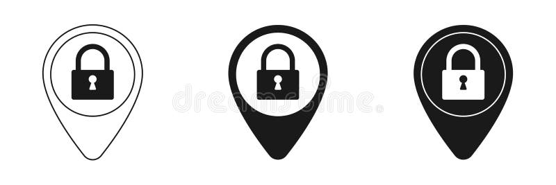 Icon Set. Isolated Map Marker with Closed Padlock Stock Illustration ...