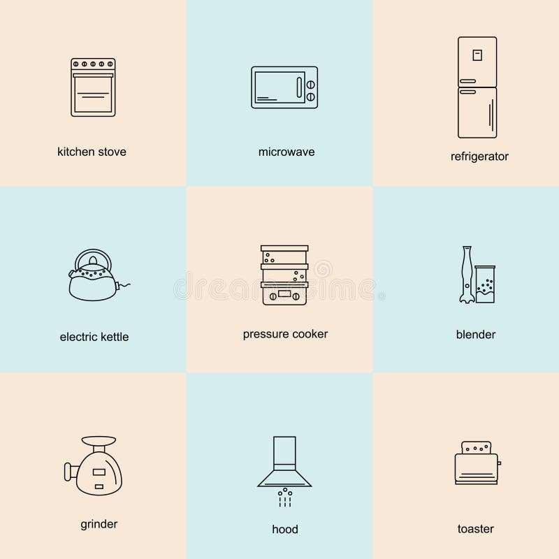Icon Set of Kitchen Appliances. Stock Vector - Illustration of vector ...