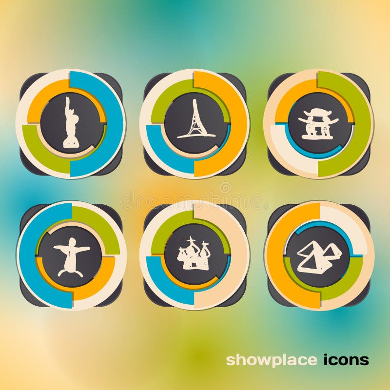 Icon Set with Landmarks and Attraction Stock Vector - Illustration of ...