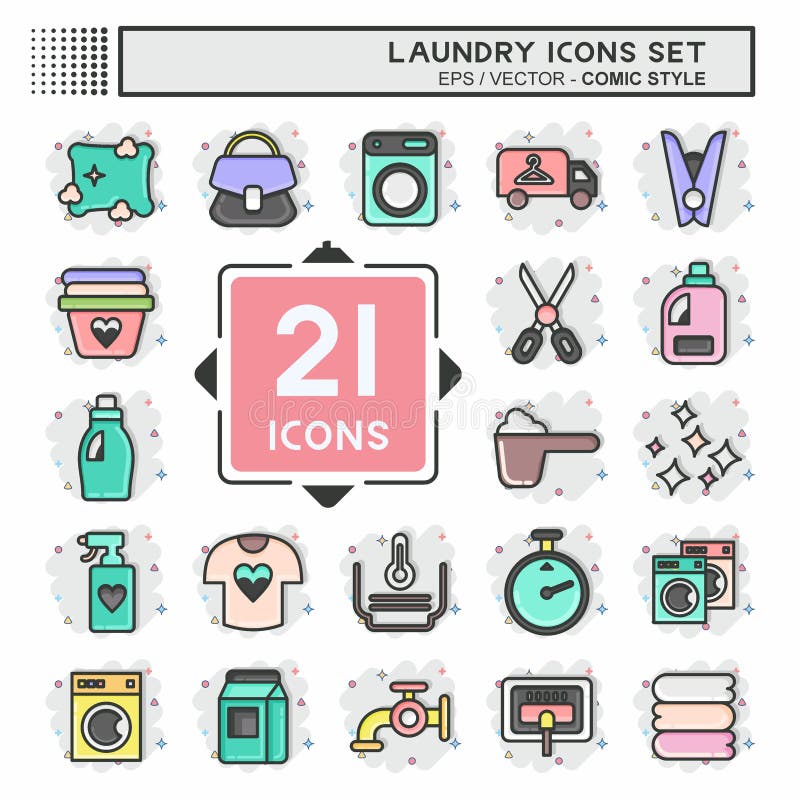 Icon Set Laundry. Related To Laundry Symbol. Comic Style. Simple Design ...