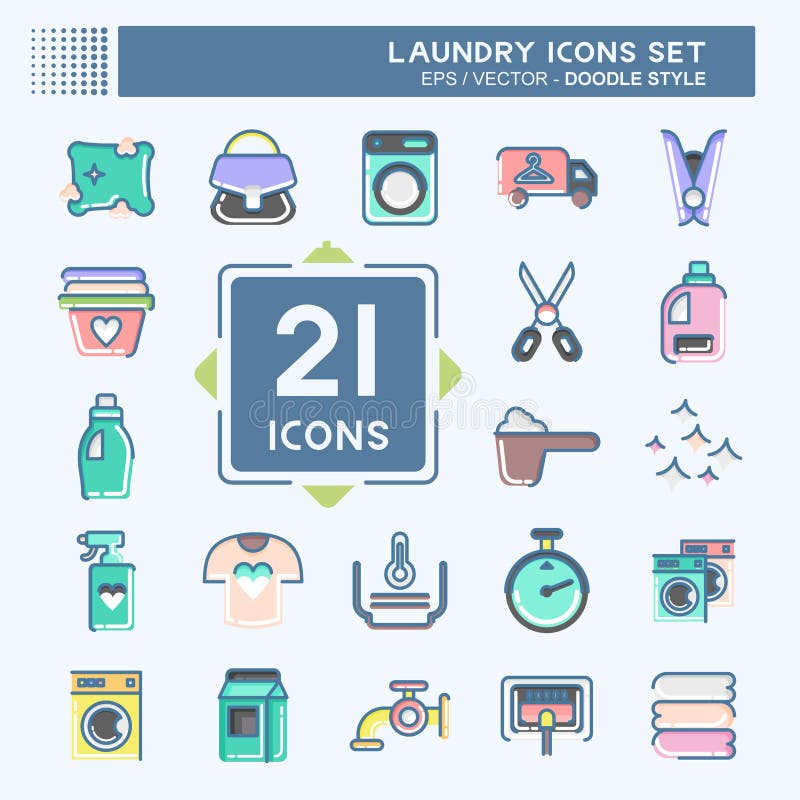 Icon Set Laundry. Related To Laundry Symbol. Doodle Style. Simple ...