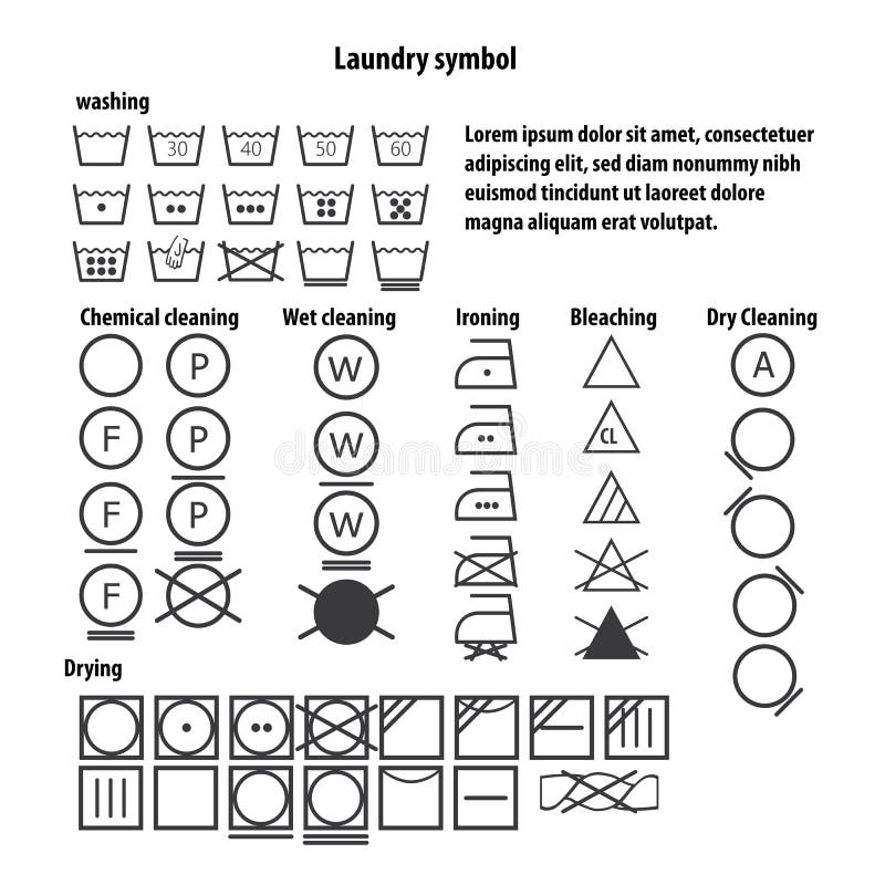 Set of Laundry Symbols Icons Stock Vector - Illustration of fabric ...