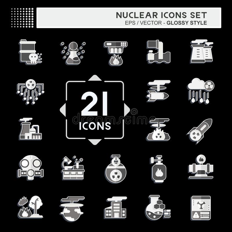 Icon Set Nuclear. Related To Nuclear Symbol. Glossy Style. Simple ...