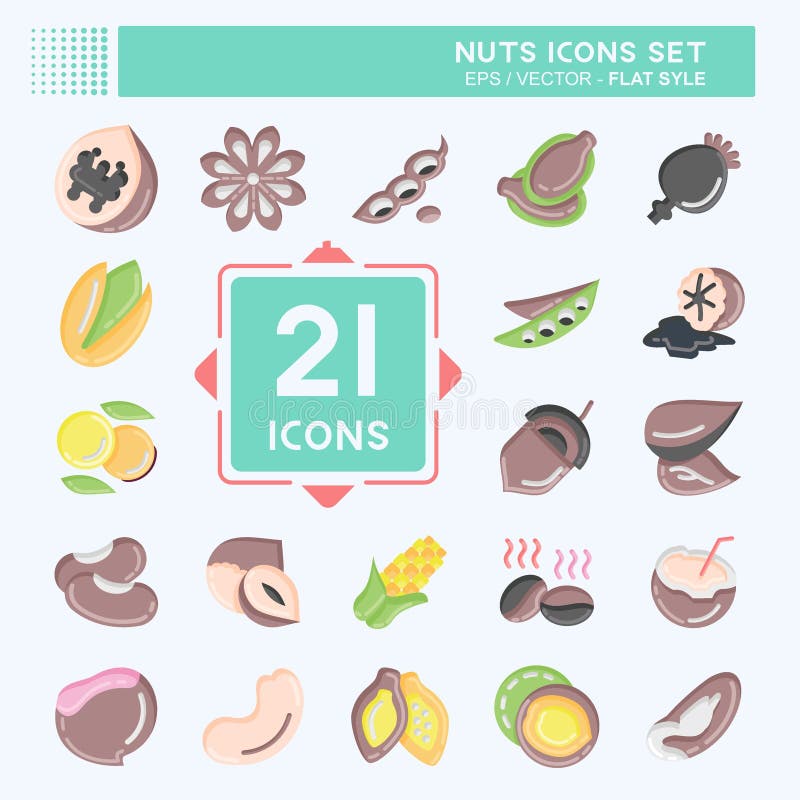 Icon Set Nuts. Suitable for Nuts Symbol. Flat Style. Simple Design ...