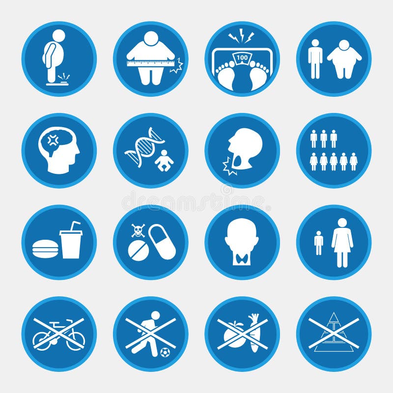 Icon Set of Obesity Related Diseases and Prevention Stock Vector ...