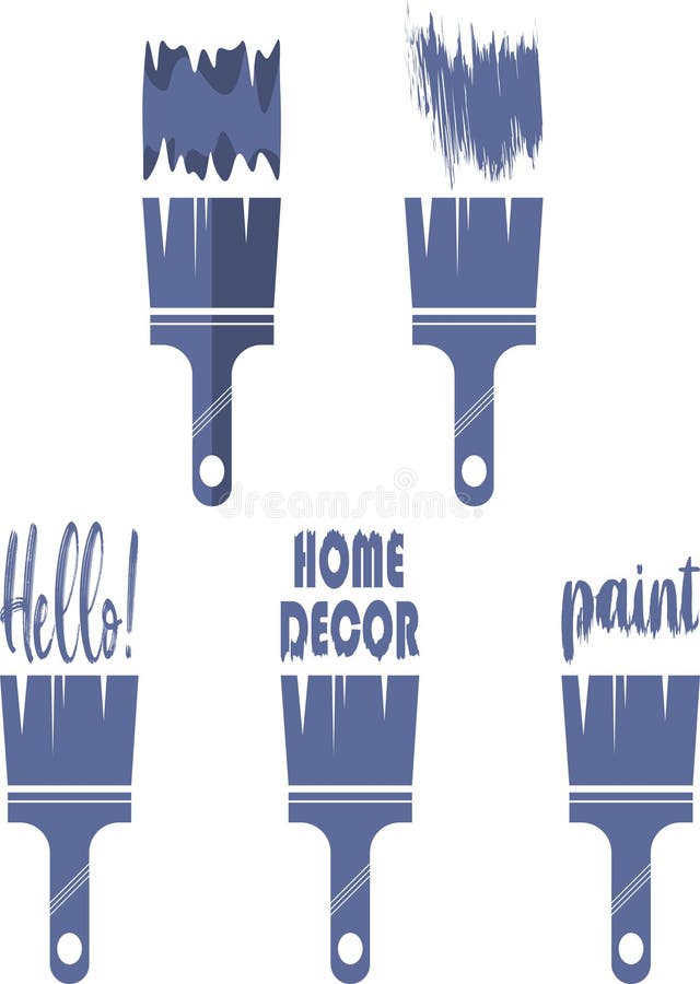 Icon Set Paint Brush and Typography Flat Design Silhouette Stock Vector ...