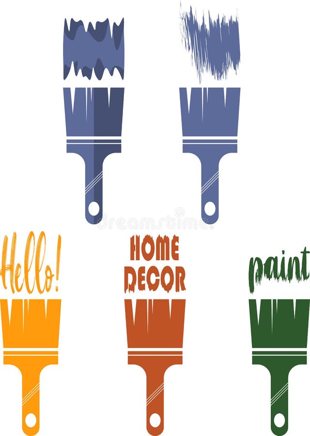 Icon Set Paint Brush and Typography Flat Design Silhouette Stock Vector ...
