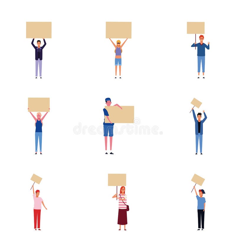 Icon Set of People with Blank Posters Stock Vector - Illustration of ...