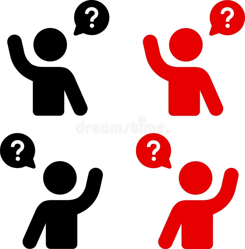 Icon Set of Person Asking Question, Raising Hand, Need Help, Support ...