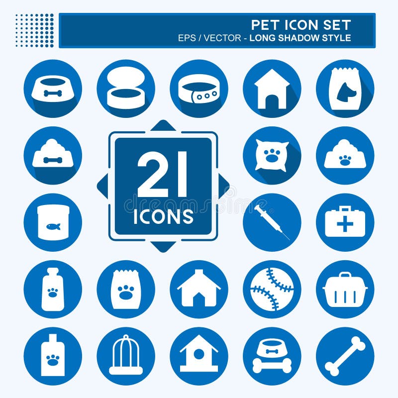 Icon Set Pet - Long Shadow Style - Simple Illustration,Editable Stroke ...