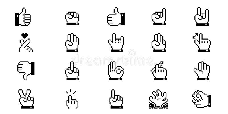 Icon Set of Pixel Finger& X27;s Stock Illustration - Illustration of ...
