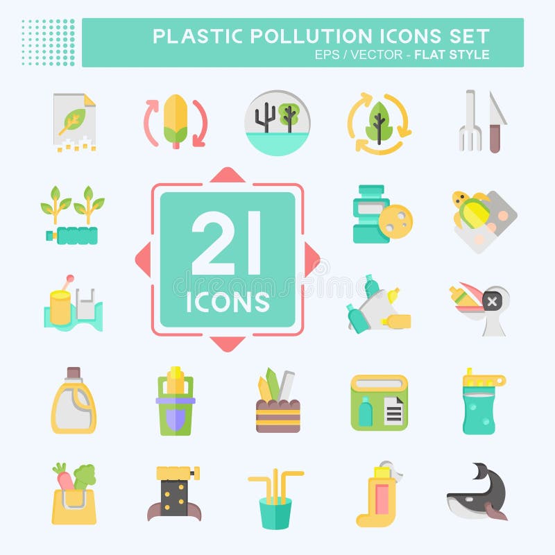 Icon Set Plastic Pollution. Related To Environment Symbol. Flat Style ...