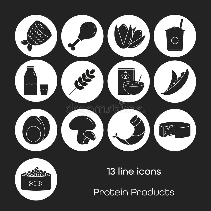Icon Set of Protein Products. Vector, on a White Background Stock ...