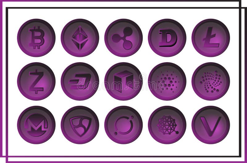 Set of Cripto Currency Logo Cirles with Purple Background Editorial ...