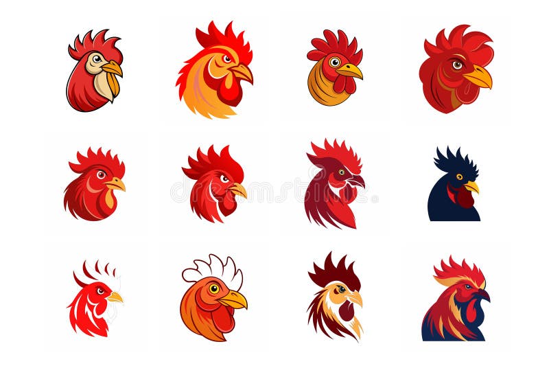 Hen Head Logo Vector Illustration Icon Set Stock Vector - Illustration ...