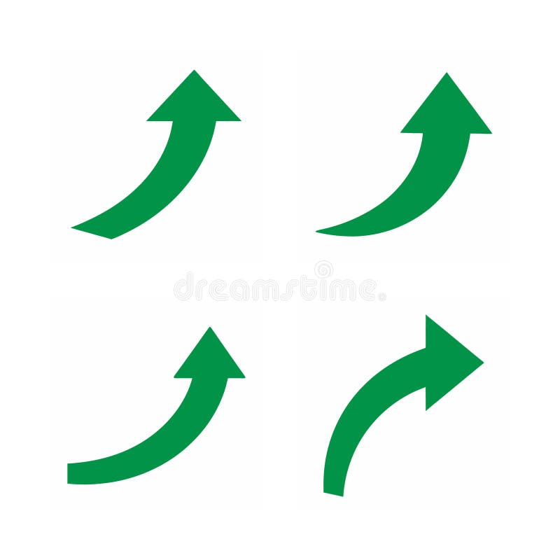 Set of Smooth Curved Green Arrows Indicating Growth and Direction on ...