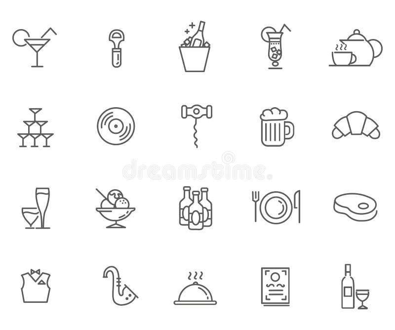 Icon Set for Restaurant, Cafe and Bar Stock Vector - Illustration of ...