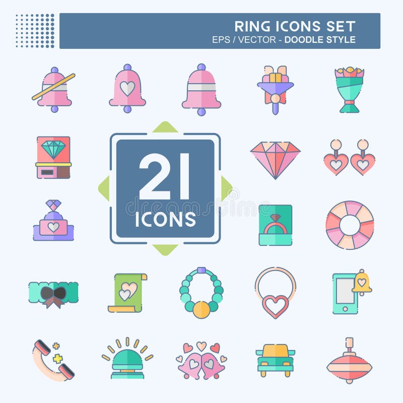 Icon Set Ring. Related To Wedding Symbol. Doodle Style. Simple Design ...