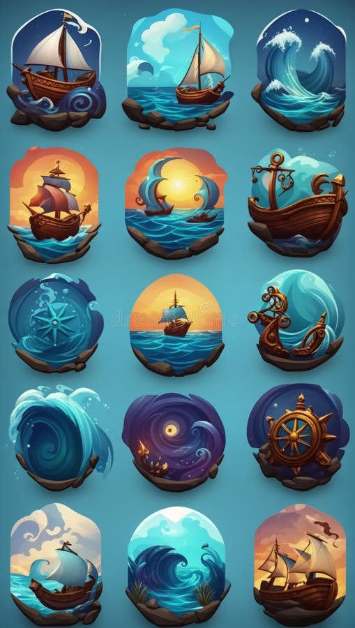 Icon Set for RPGs about Sea Exploration and Oceanic Folklore. AI ...