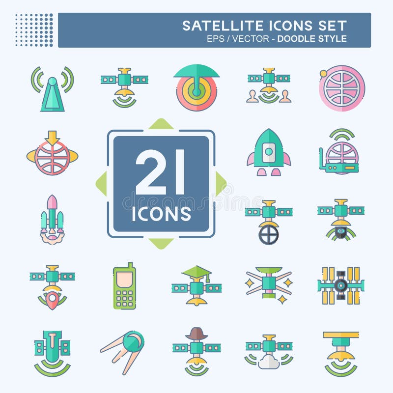 Icon Set Satellite. Related To Space Symbol. Doodle Style. Simple ...