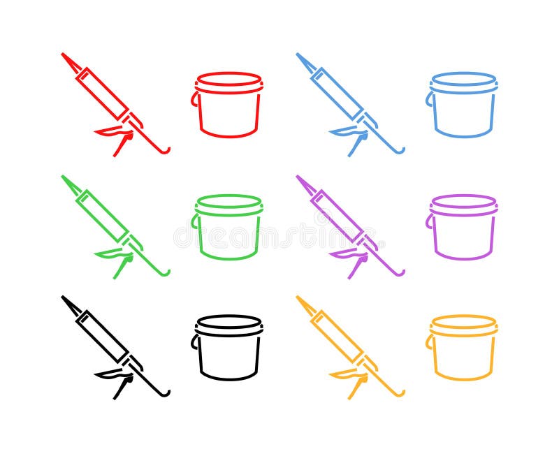Icon Set of Sealer and Bucket Stock Vector - Illustration of caulking ...