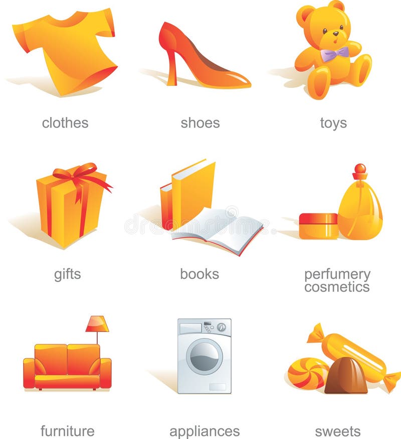 Icon set. Shopping items stock vector. Illustration of bear - 4957468