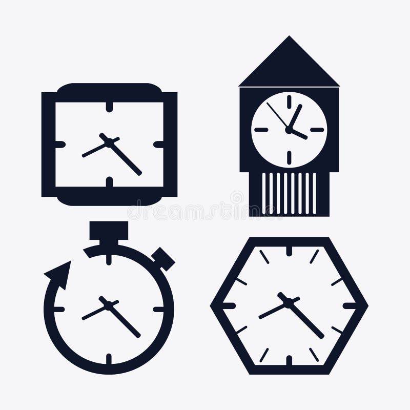 Icon Set of Silhouette Clocks. Time Design. Vector Graphic Stock ...